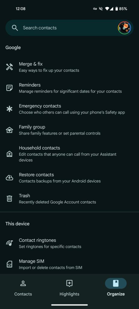 Google Contacts rolling out 'Organize’ tab on Android