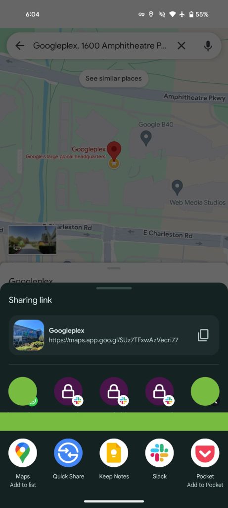 Google Maps switches from custom to native share sheet