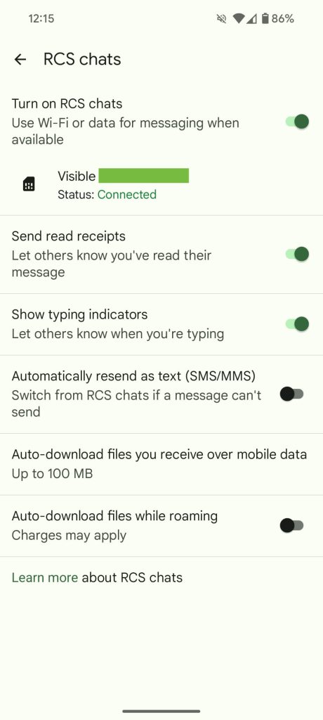 Google Messages moves RCS ‘provided by’ status in settings