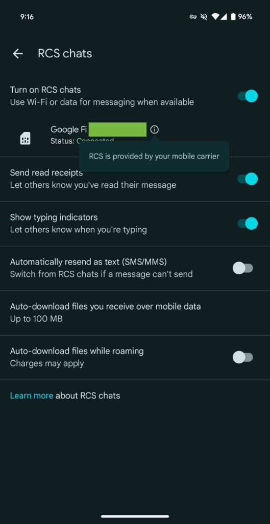 Google Messages moves RCS ‘provided by’ status in settings