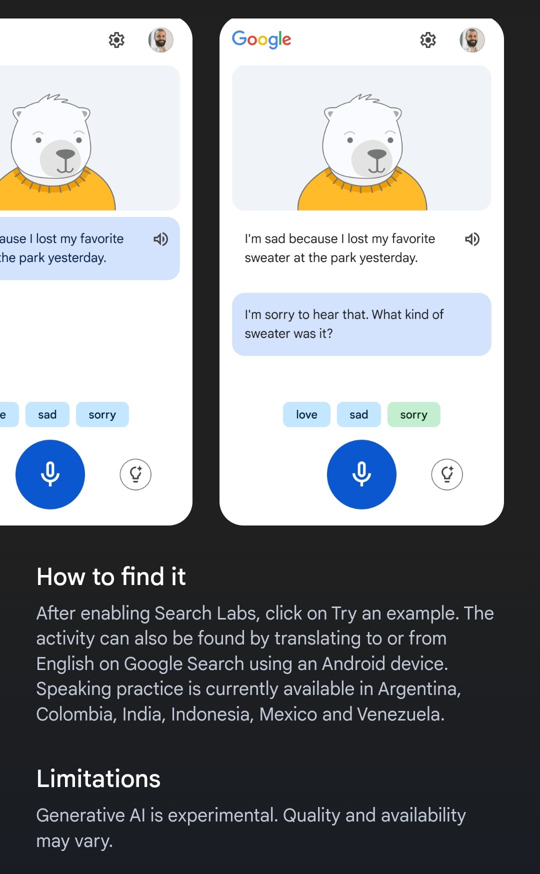 Google Search adds 'Speaking practice' tool for English learners
