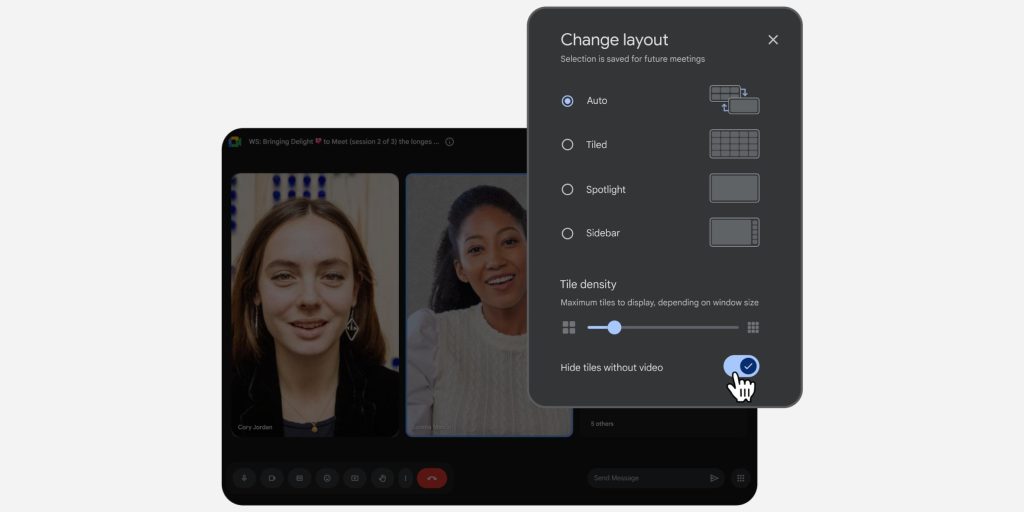 Google Meet can now 'hide tiles without video'