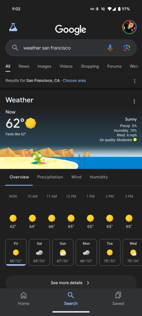 Google Search adds air quality to Weather card