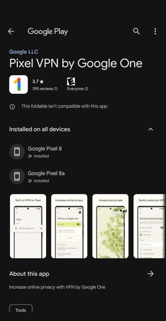 Pixel VPN drops Google One branding ahead of update
