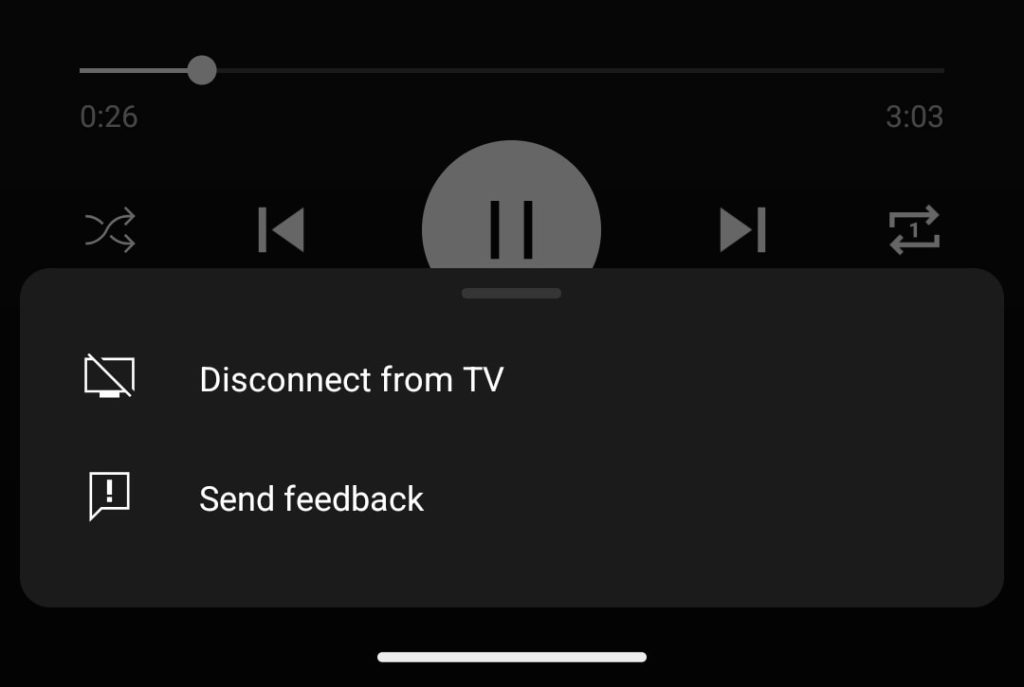 YouTube Music Cast menu adds 'disconnect' button
