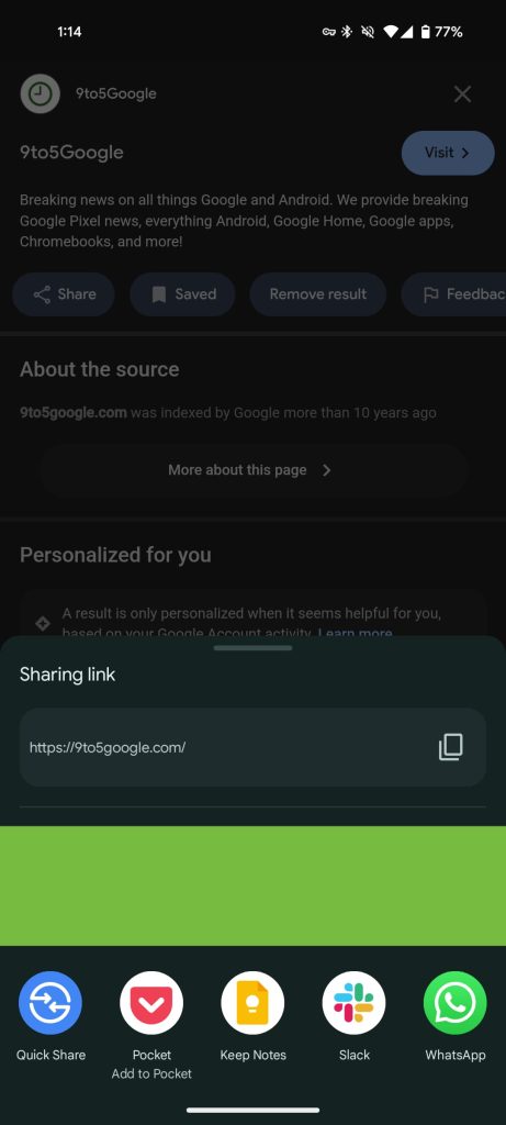 Google app on Android adds share button for Search results