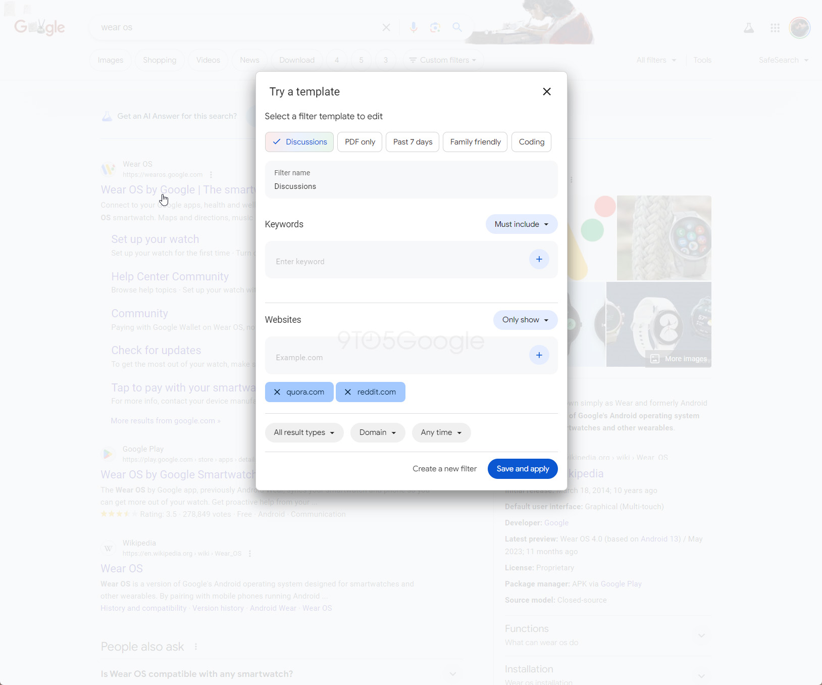 Google Search tests 'Custom filters' that save to your account