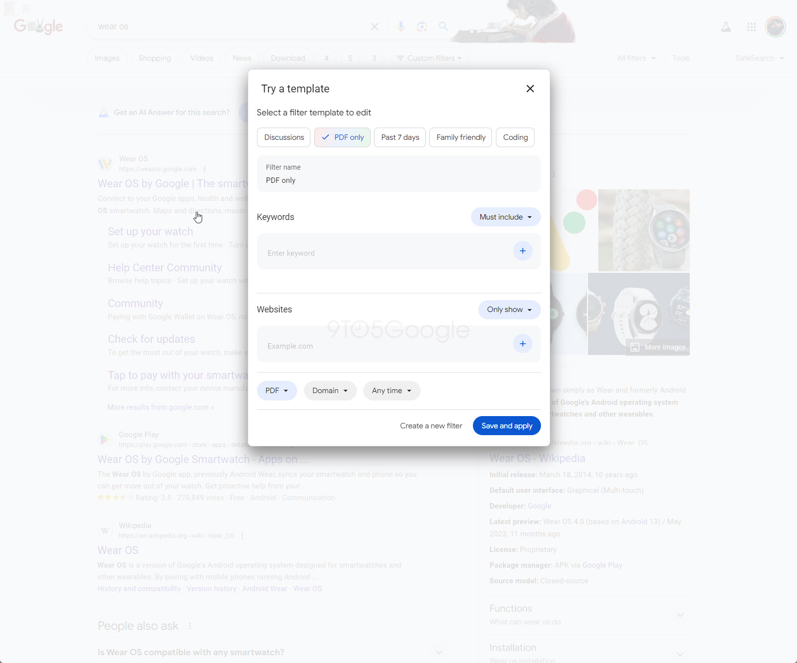 Google Search tests 'Custom filters' that save to your account
