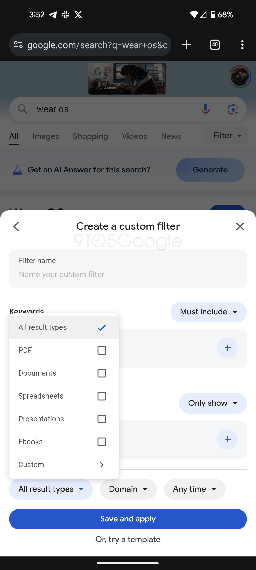 Google Search tests 'Custom filters' that save to your account