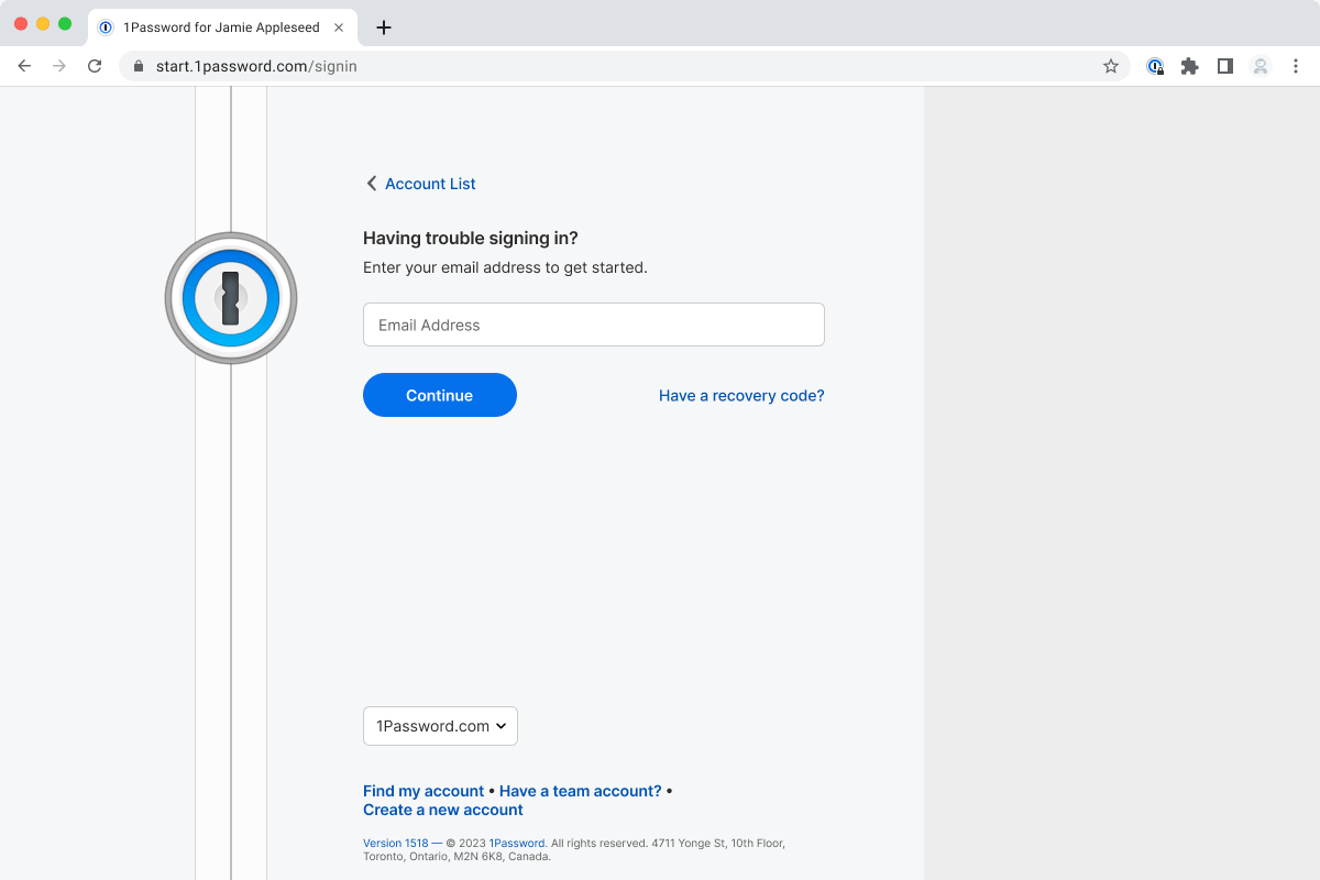 1Password gets Recovery codes, better sign-in