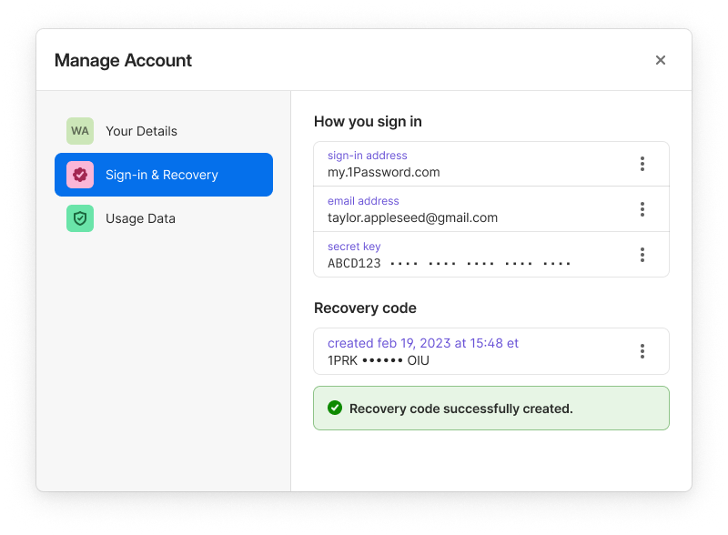 1Password gets Recovery codes, better sign-in