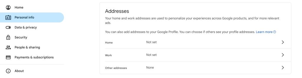 New Google Account page shows all your addresses in one place