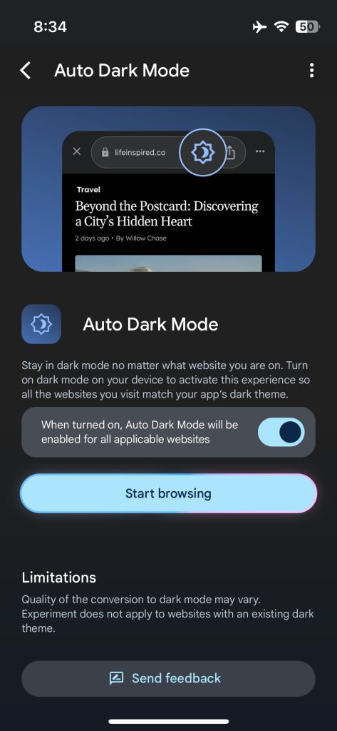 Google now has Auto Dark Mode for websites in its iPhone app