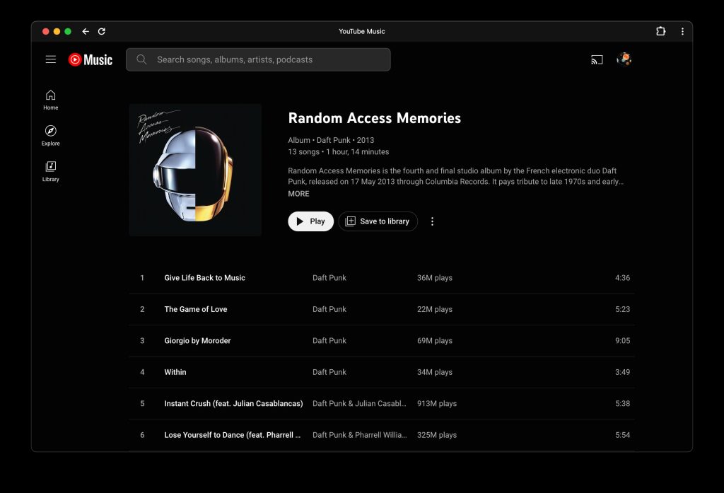 YouTube Music redesigns albums and playlists on the web