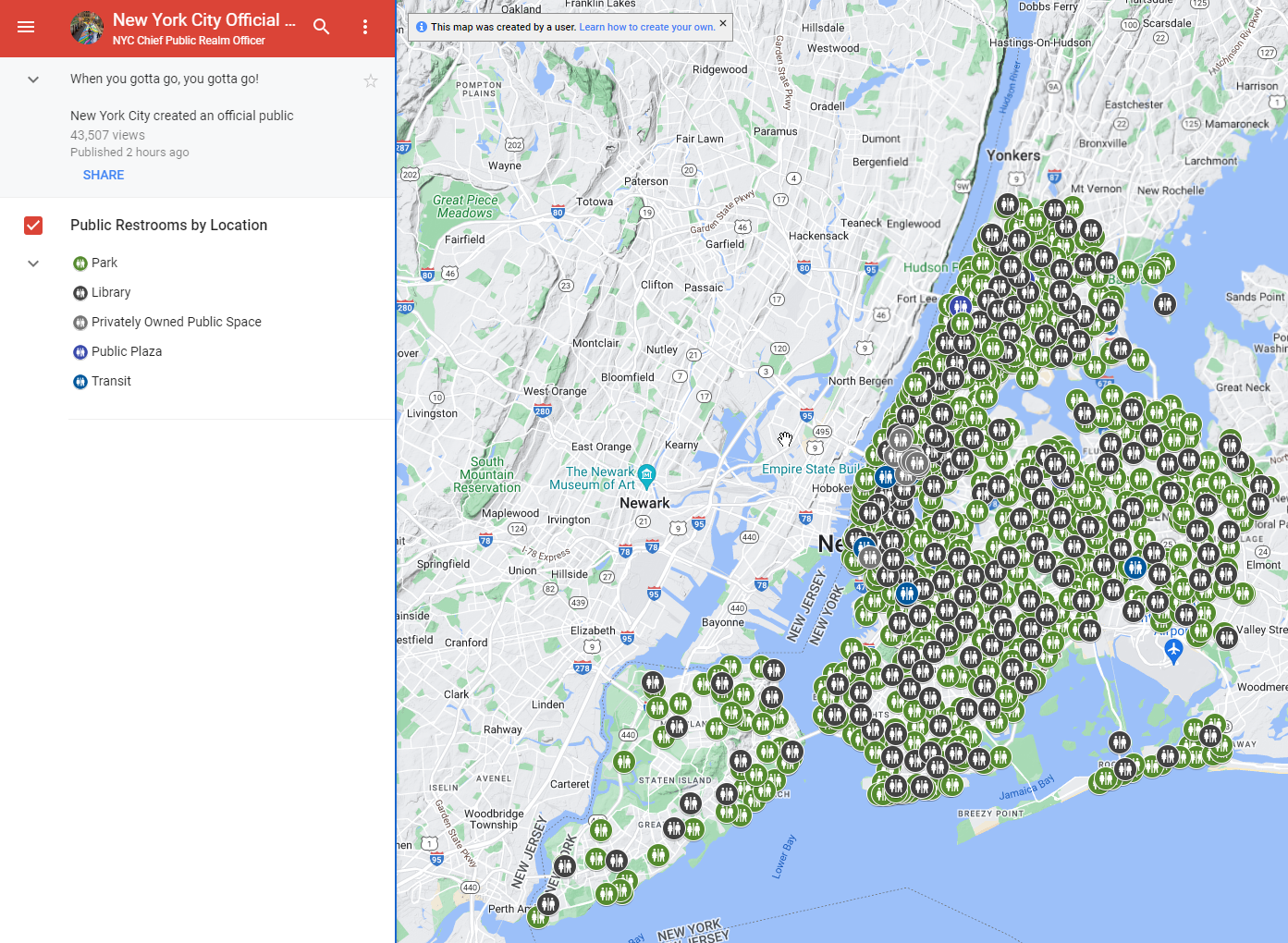 New York City bathroom map is now available on Google Maps