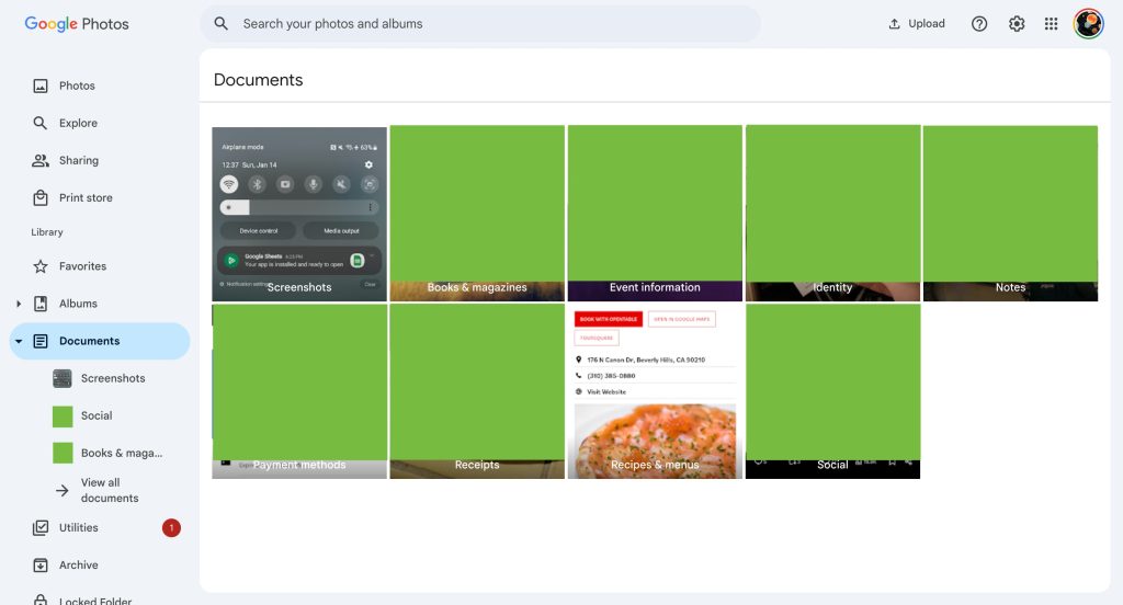 Google Photos adding Documents view to the web