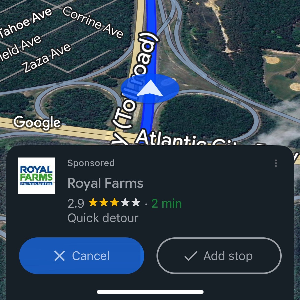 Google Maps tests 'quick detour' pop-up ads during navigation