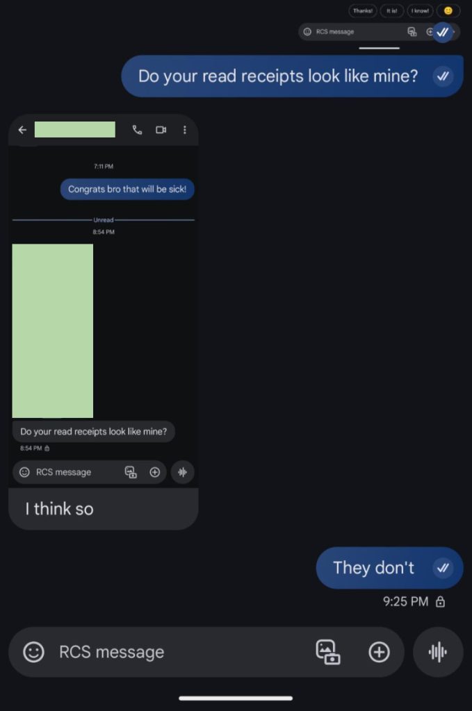 Google Messages testing RCS read receipts redesign