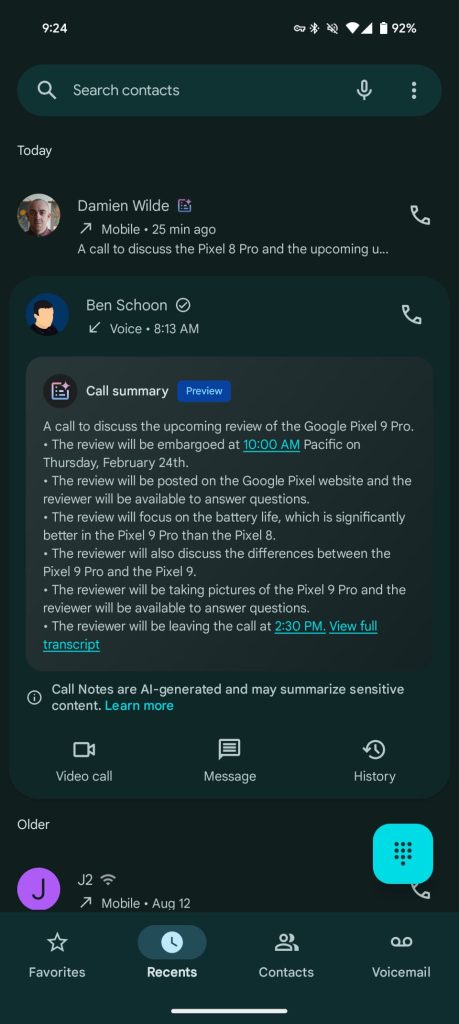 Pixel 9a lacks Pixel Screenshots, Call Notes due to RAM