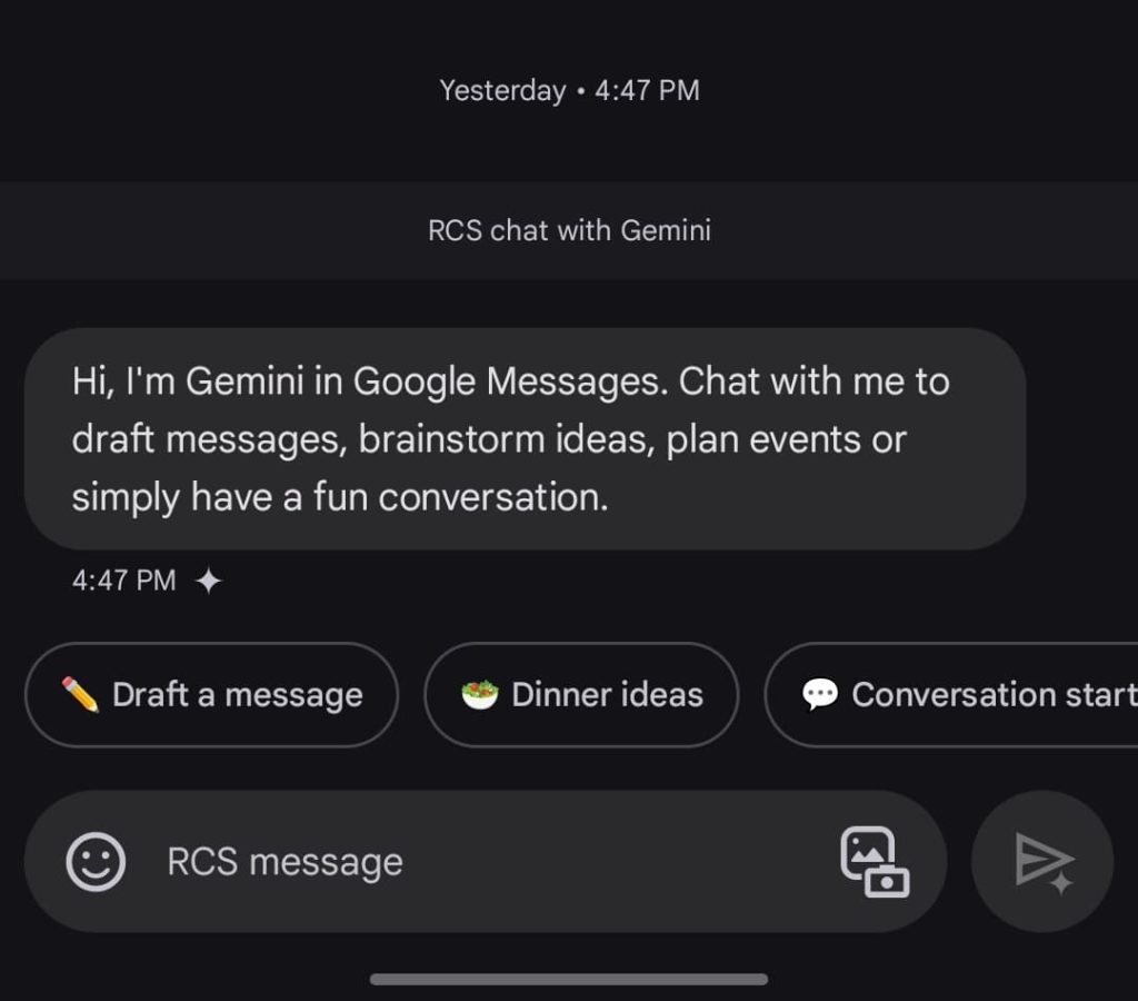 Gemini in Google Messages sends out welcome message