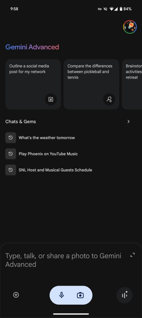 Gemini app rolls out simplified homescreen on Android