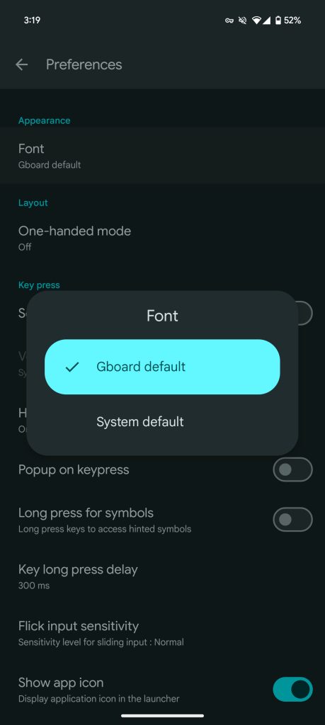 Gboard beta adds a limited font switcher
