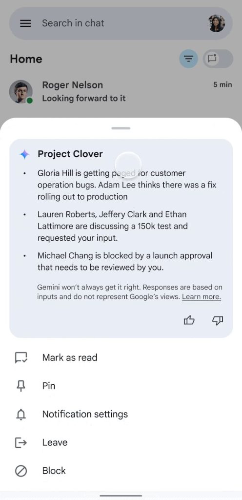 Google Chat expanding Markdown support, Gemini summaries