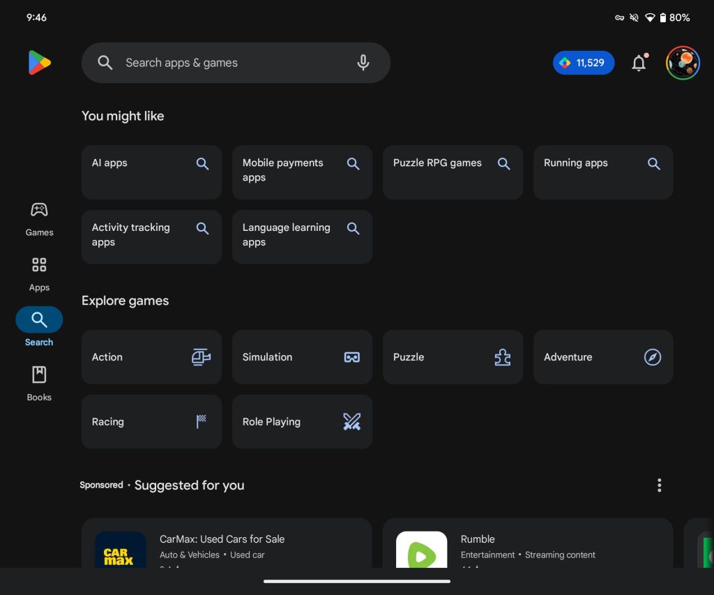 Google Play brings Search tab to tablets, wastes screen real estate