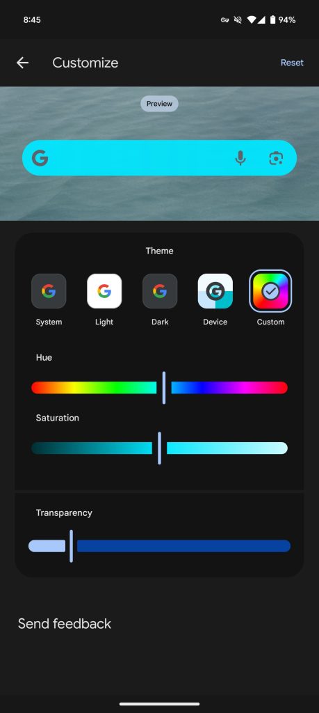 Google Search widget regains custom colors theme on Android