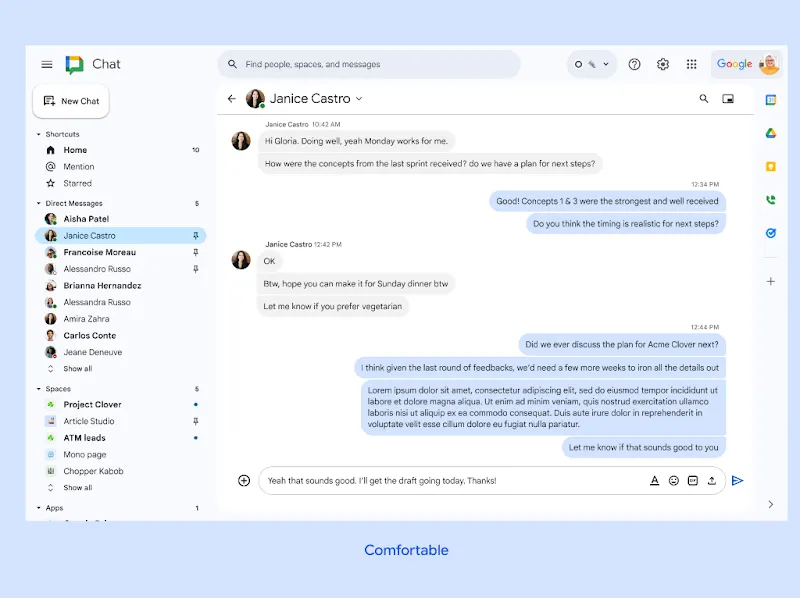 Gemini side panel rolling out to Google Chat for Workspace