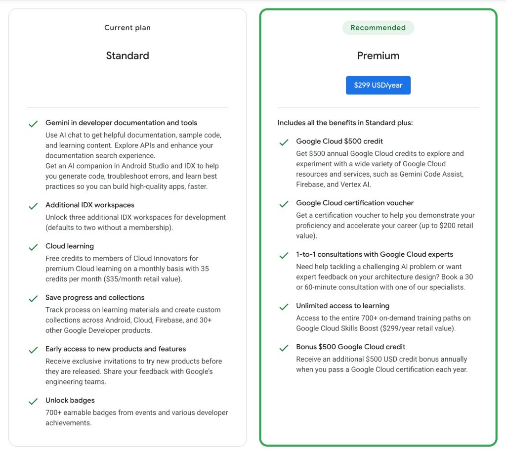 The Google Developer Program now has a paid ’Premium’ tier