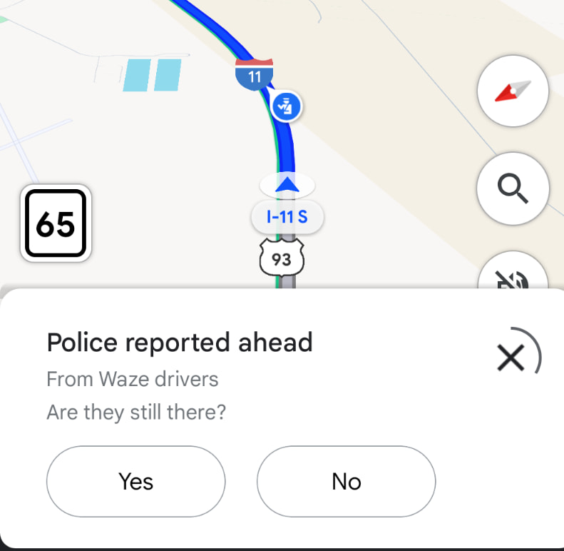 Google Maps app showing Waze incident reports