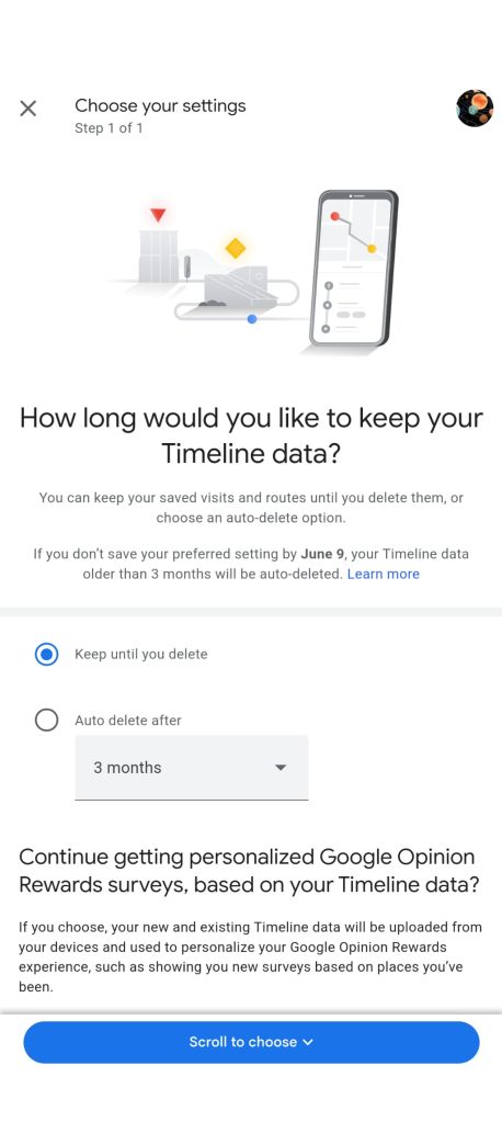 Google Maps widely rolling out on-device Timeline history notice