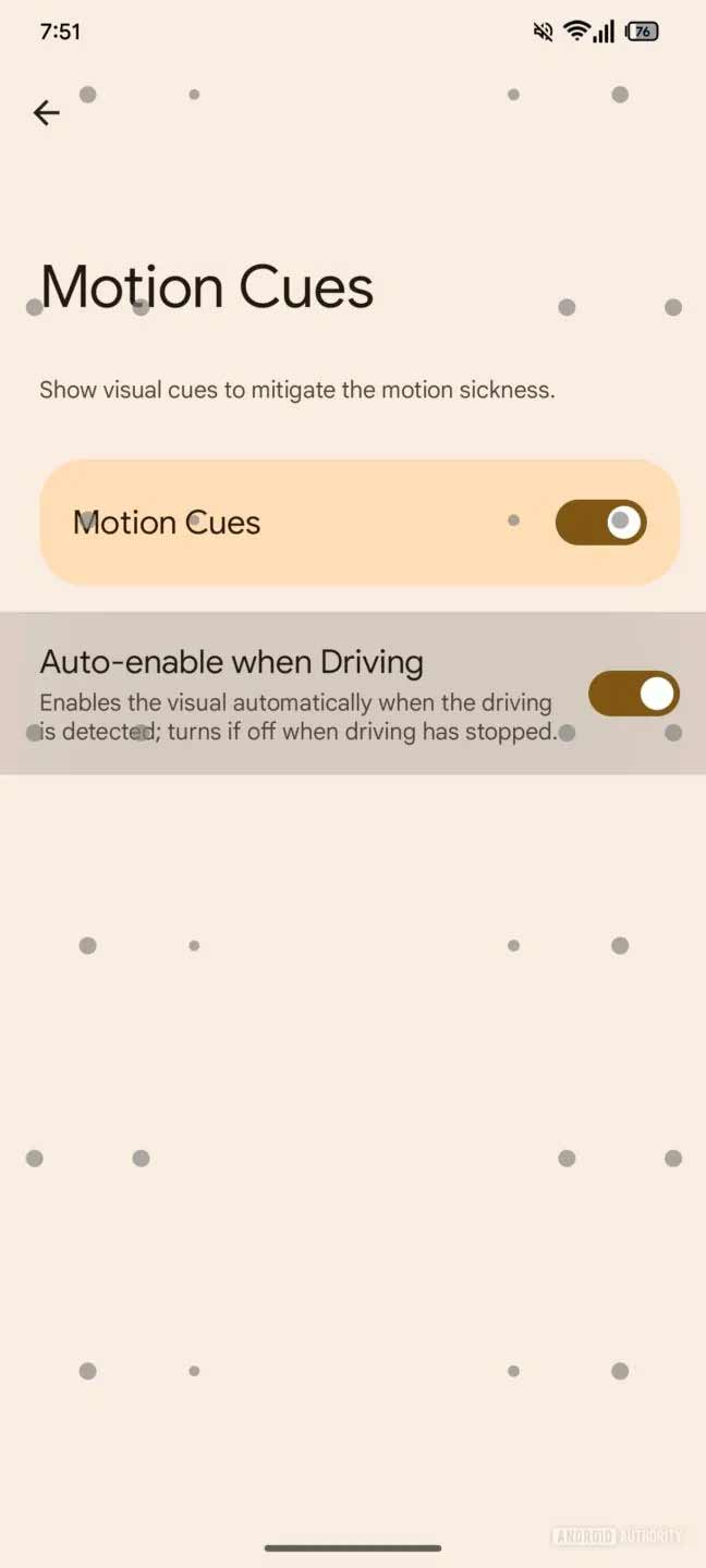 Android's Motion Cues fights motion sickness with dots on-screen