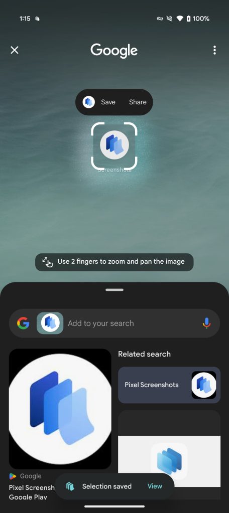 Pixel Screenshots update: UI tweaks, filters, Circle to Search