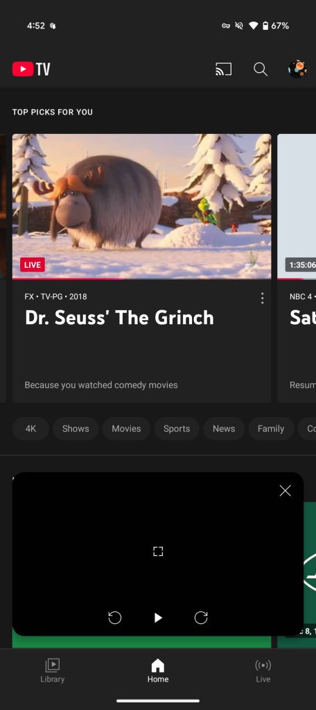 YouTube TV for Android gets new PiP-style miniplayer