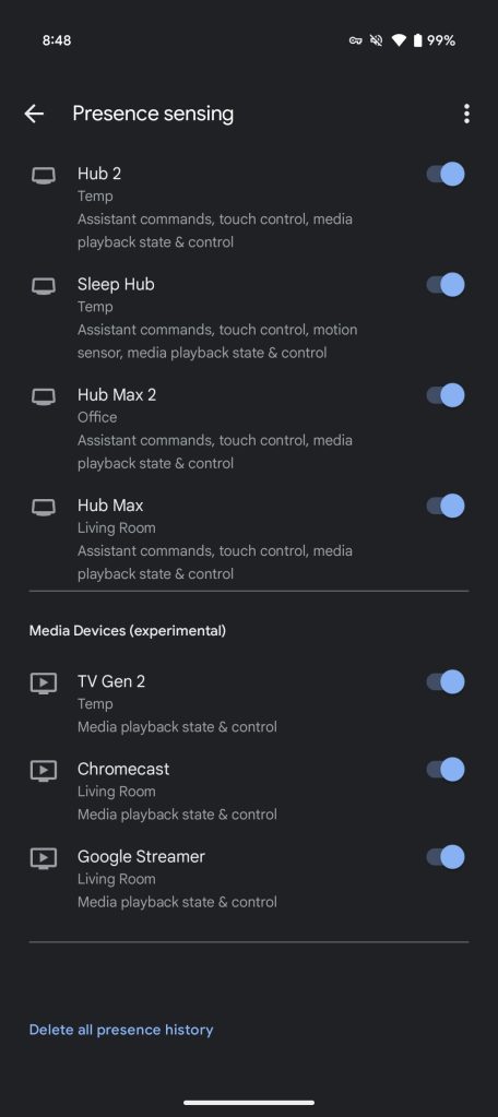 Google Home presence sensing tests using your media devices