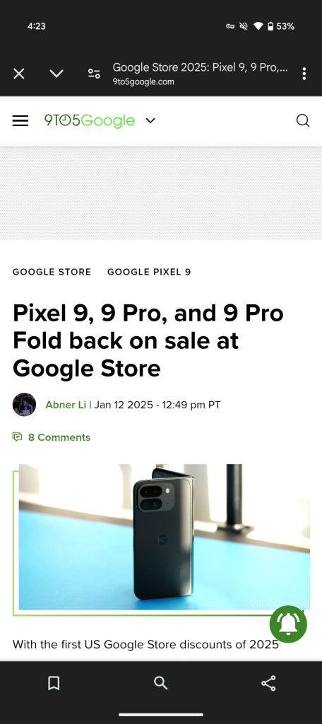 Google app showing new bottom toolbar for Search pages