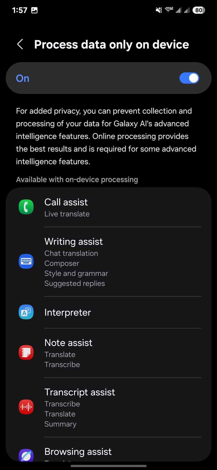 How to turn on Galaxy AI's on-device processing