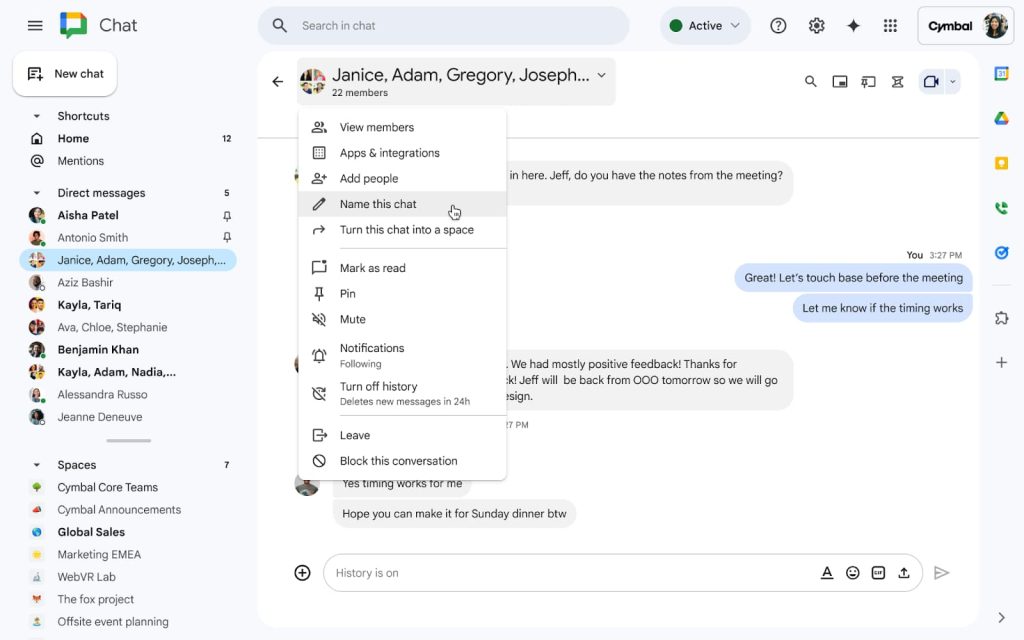 Google Chat will let you rename group chats, adding ‘board’ tab