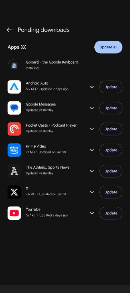 Google Play Store showing repeat Android app updates