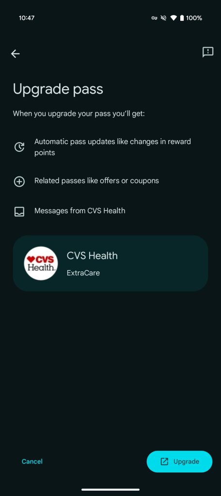 Google Wallet prompting pass upgrades for loyalty cards
