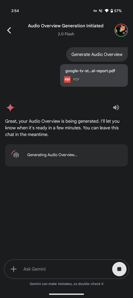 Gemini app rolling out Audio Overviews to Android, iOS