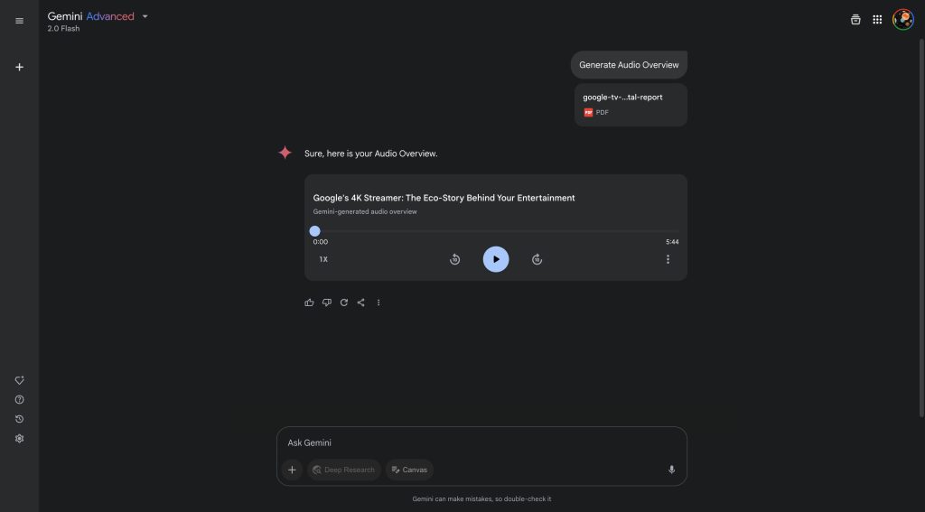 Gemini app rolling out Audio Overviews to Android, iOS