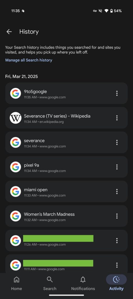 Google Search app rolls out ‘Activity’ tab on Android