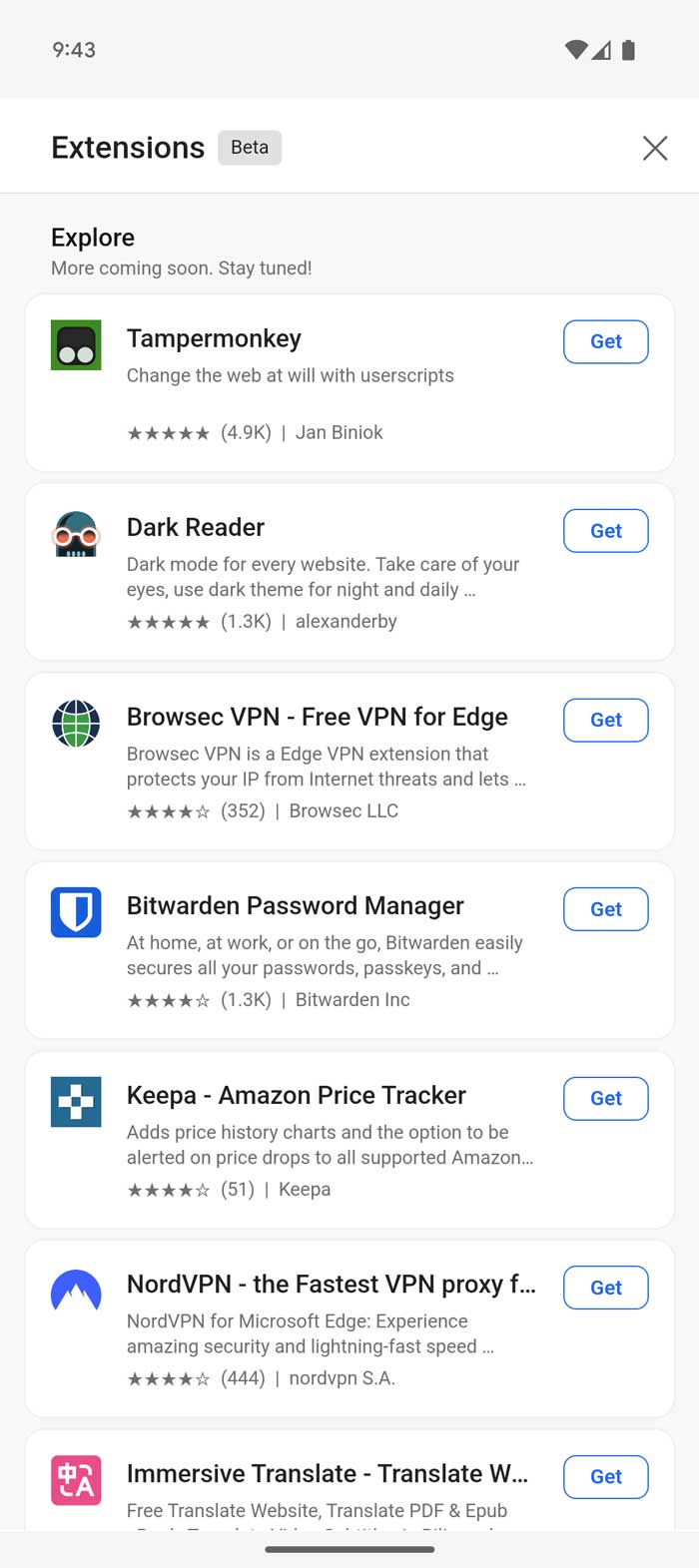 Microsoft Edge adds extension store for Android before Chrome
