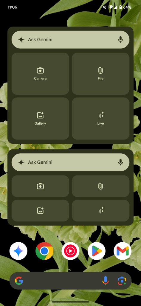 Gemini app update adds Android homescreen widget