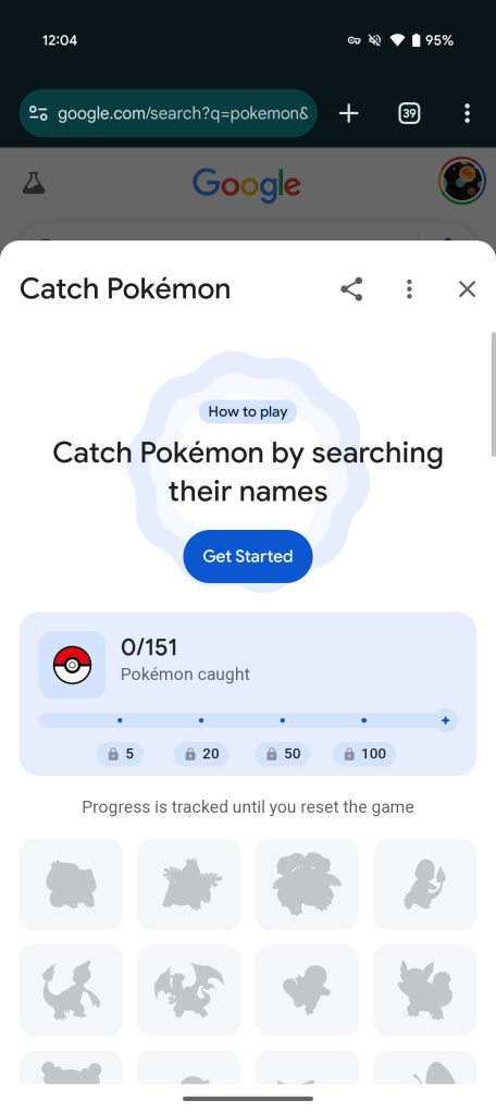 You can now catch Pokémon on Google Search easter egg