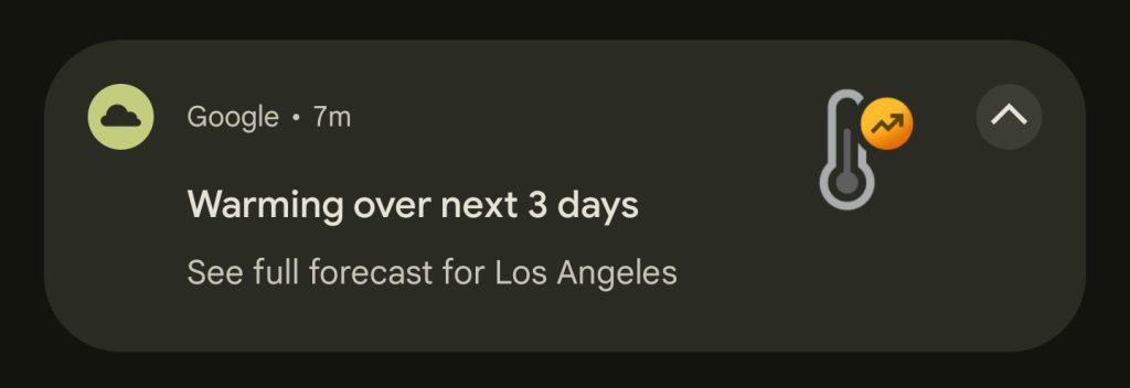 Google app sending out new style of Weather forecast notifications