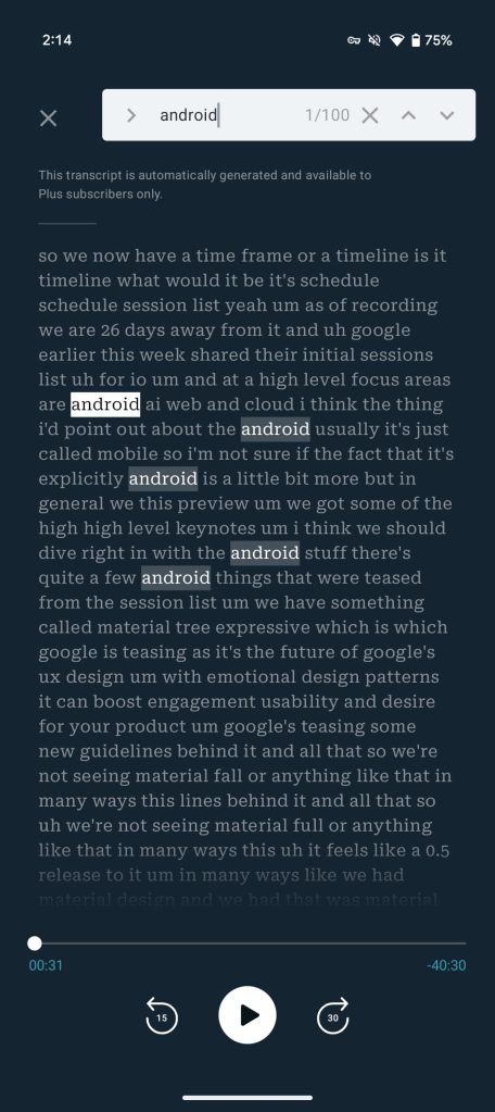 Pocket Casts can now generate episode transcripts